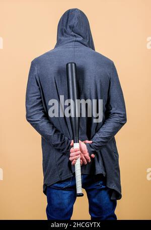 Bully mood. Bad boy concept. Man handsome bully guy with baseball bat ...