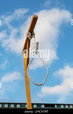 Symbolic gallows stand in front of the Brandenburg Gate during a ...