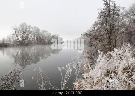 Winter landscape on the Fulda near Kassel, Hesse, Germany Stock Photo ...
