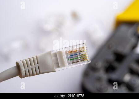 Modular plug crimpers for RJ-45, white background, Crimper, Twisting ...