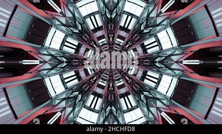 3D rendering of futuristic kaleidoscopic patterns background in pink ...