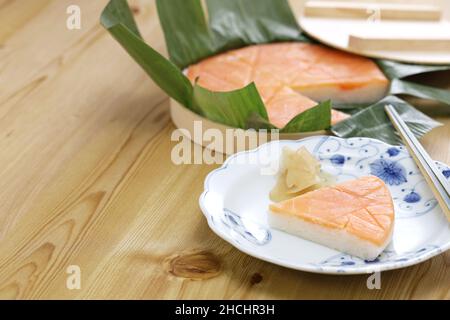 Masu Zushi; Pressed trout salmon sushi wrapped in bamboo leaves. Toyama ...