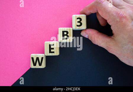 WEB3 or web 3 symbol. Wooden cubes with concept words WEB 3. Beautiful ...