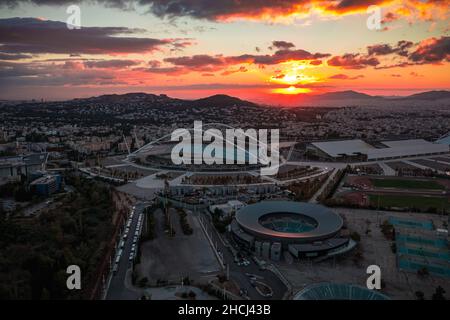 Exterior view of the OAKA Olympic Stadium Sports Complex building in ...