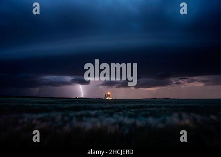 Major lightning Saskatchewan storm in summer rural Canada Stock Photo ...