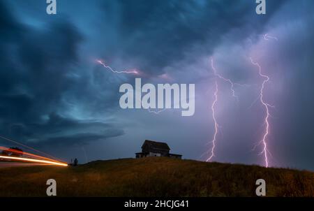 Major lightning Saskatchewan storm in summer rural Canada Stock Photo ...