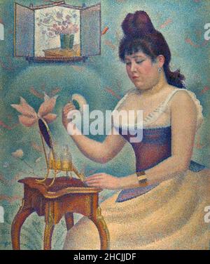 Georges Seurat, Young Woman Powdering Herself, portrait painting in oil ...