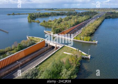 Lake Viaduct in the Netherlands with a Motorway Passing Under Stock ...