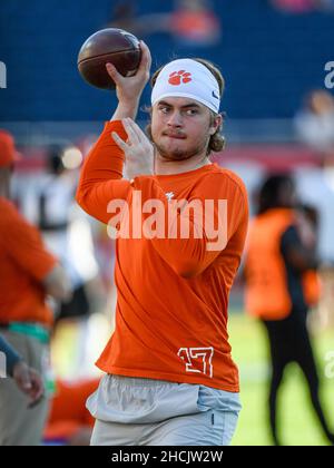 Clemson quarterback Billy Wiles (17) warms up before an NCAA college ...