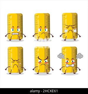 Yellow ruler cartoon character with various angry expressions. Vector ...