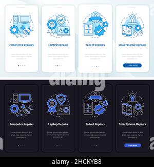 Types of services night mode onboarding mobile app screen Stock Vector ...