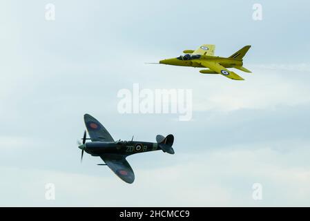 Ray Hanna tribute flypast of Supermarine Spitfire IX MH434 and Folland ...