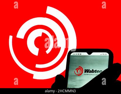 In this photo illustration Wabtec Corporation logo seen displayed on a ...