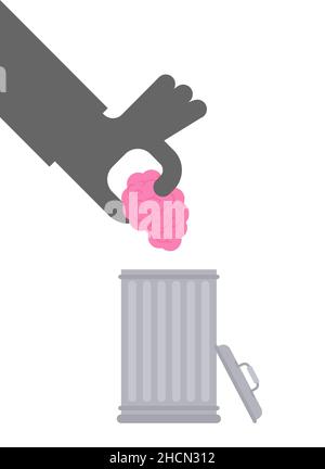Throw away brain. Brains in trash can. Throw knowledge in trash Stock ...