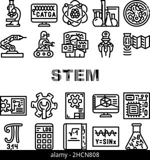 Stem Engineer Process And Science Icons Set Vector. Educational Book ...