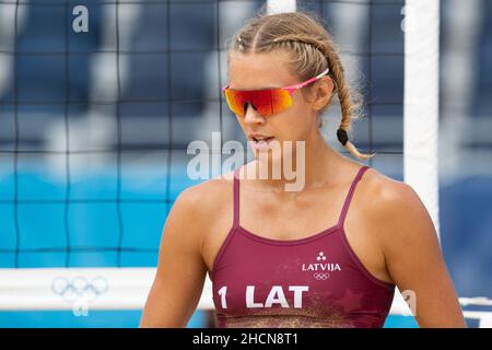 July 31, 2021: Tina Graudina (1) of Latvia questions an Umpire's ruling ...