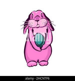 Cartoon Easter Illustration with Cute White Bunnies, Eggs and Flowers ...