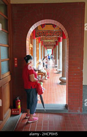 Corridor in Buddhist temple. Taiwanese style temple in Thailand Stock ...
