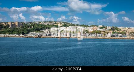 Mandraki Harbour windmills on the Island of Rhodes Greece Stock Photo ...