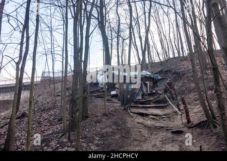 Dresden: hut of a homeless man dug into the embankment of street ...