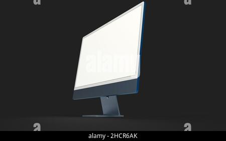 3D rendering of a black flat computer screen with a camera isolated on ...