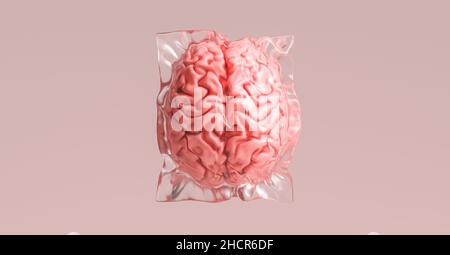 Human brain wrapped in shrink wrap as a plastic waste and medical ...