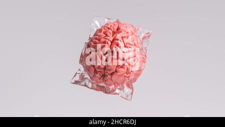 Human brain wrapped in shrink wrap as a plastic waste and medical ...