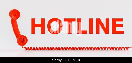 Hotline service. Telephone receiver and space for text on red ...
