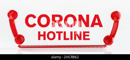 Covid-19 Hotline. Red handset and text on yellow background, banner ...