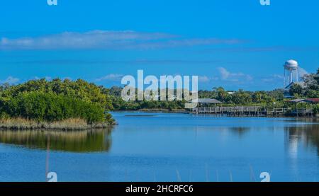 The Cedar Key Water Tower and Fishing Pier on the Island City of Cedar ...