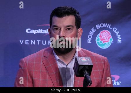 Ohio State Buckeyes coach Ryan Day speaks at a Rose Bowl press ...