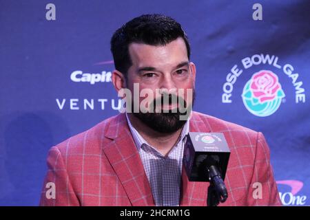 Ohio State Buckeyes coach Ryan Day speaks at a Rose Bowl press ...
