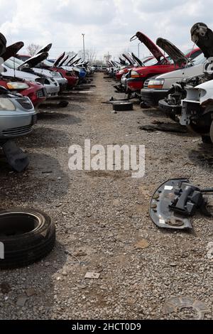 Open hoods display the used parts available in the General Motors aisle ...