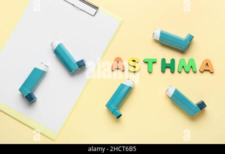 Clipboard and word ASTHMA on color background Stock Photo - Alamy