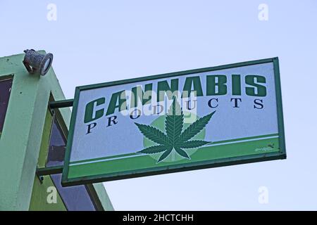 Sign over a cannabis shop in the Altstadt quarter of the University ...