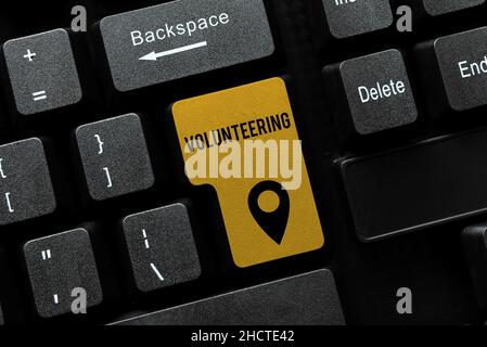 Text caption presenting Volunteering. Business showcase Provide ...