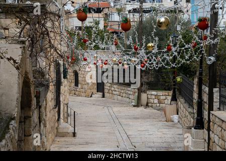Fassuta, Israel - December 25th, 2021: The tall christmas tree in the ...