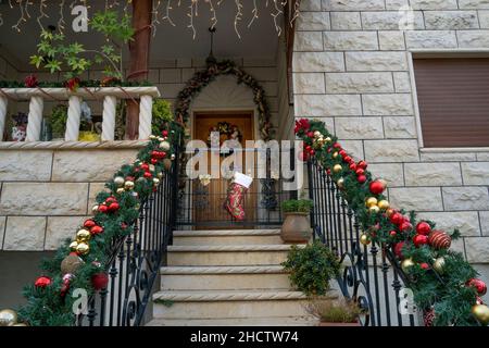 Fassuta, Israel - December 25th, 2021: The tall christmas tree in the ...