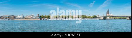Aerial view, panoramic view of Cologne with Deutzer Bridge, Lanxess ...