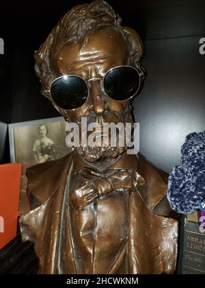 A marble bust of President Abraham Lincoln, photographed during the ...