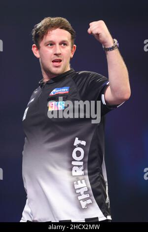 Callan Rydz celebrates winning the first round match against Romeo ...