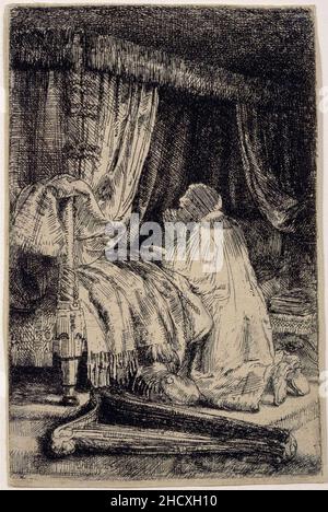 David in Prayer, Rembrandt van Rijn, 1652 print paper etching ...
