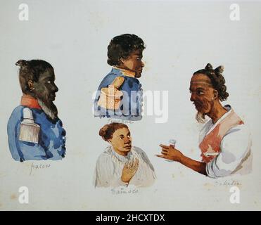 René Gillotin, Portraits de Pacoco, Temoana, Taïaoco et Veketou Stock ...