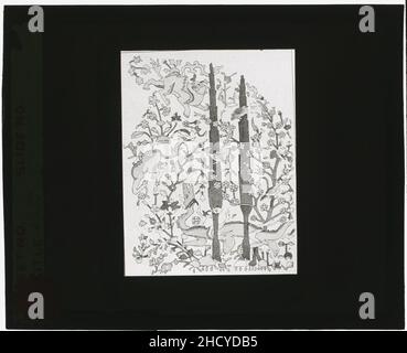 Reproduction of illustration showing a dragon, cypress, and blossoming ...