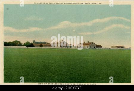 Residence of Ralph Beaver Strassburger, View of Stables from Pasture ...
