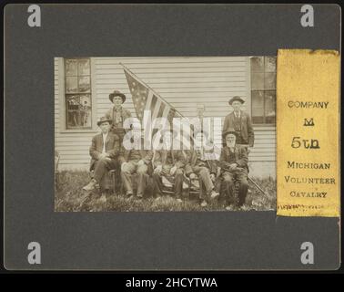 Reunion of Co. M, 5th Michigan Cavalry Regiment veterans, in uniforms ...