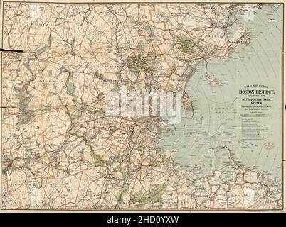 Road map of the Boston district showing the metropolitan park system ...