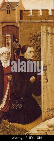 The left wing of the 'Mérode Altarpiece' by Robert Campin depicts the ...