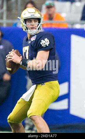 Notre Dame quarterback Jack Coan runs a drill during the NFL football ...