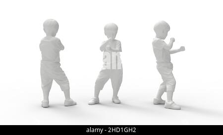 3D rendering of a karate kid small child digital model isolated on ...